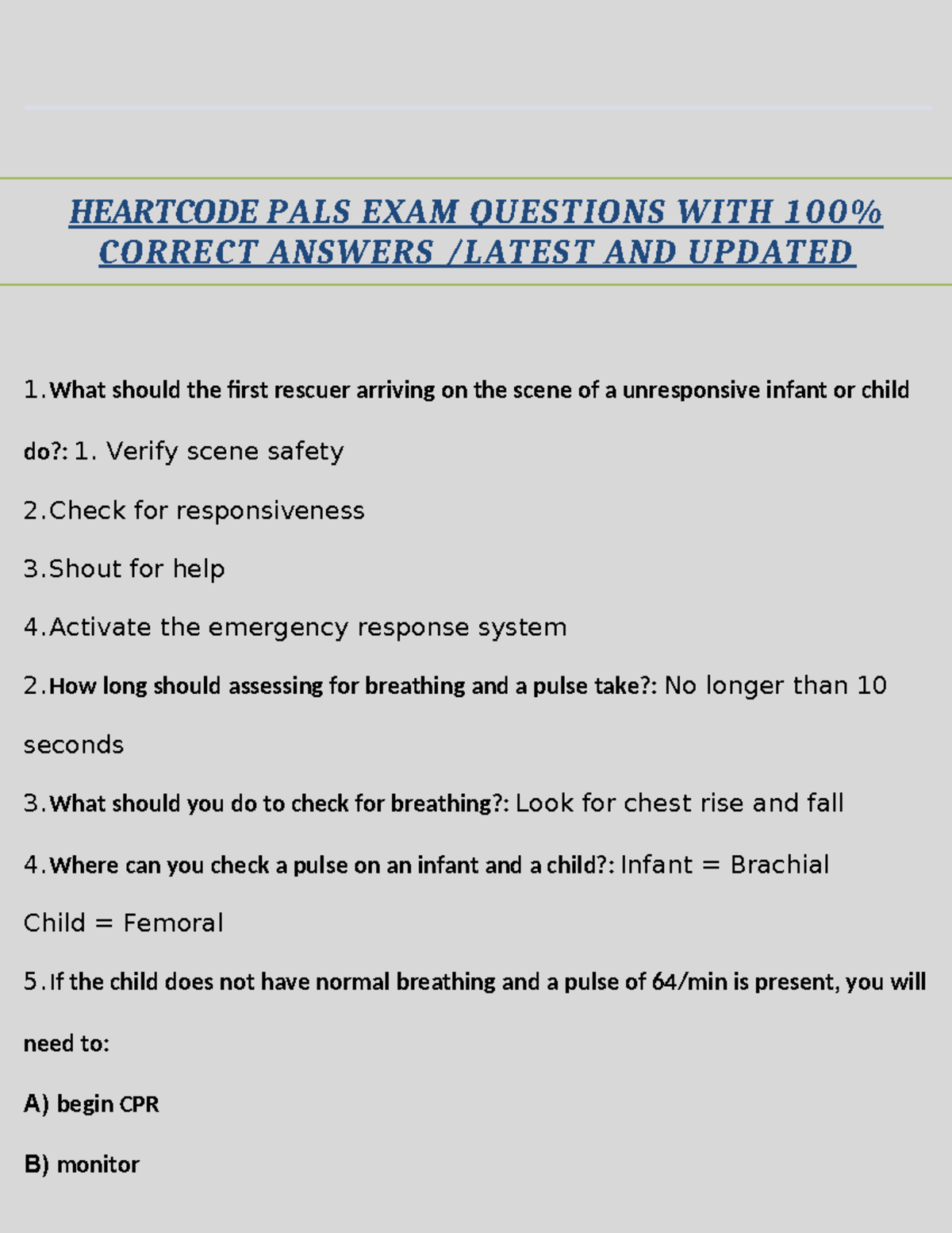 Heartcode PALS Exam Questions: Complete Guide for 100% Success - Studocu