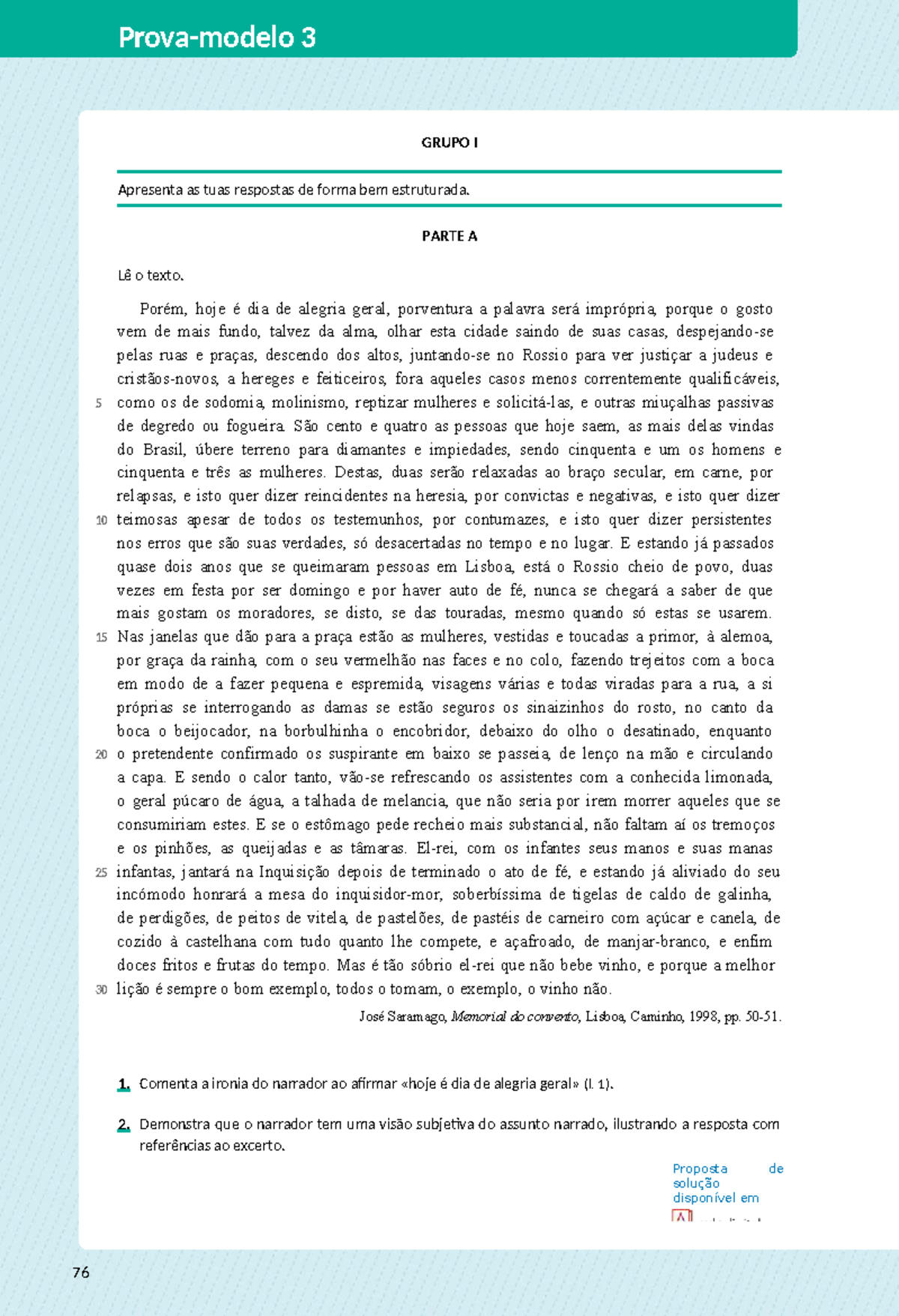 MSG12 Prova Modelo 3: Análise de Textos de Saramago e Castelo Branco ...
