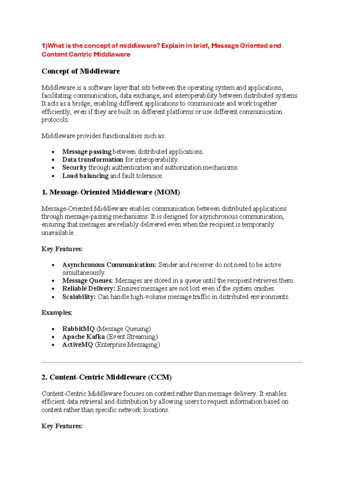 Unit 2 - Middleware Concepts: MOM, CCM, RMI, CORBA, and More - Studocu