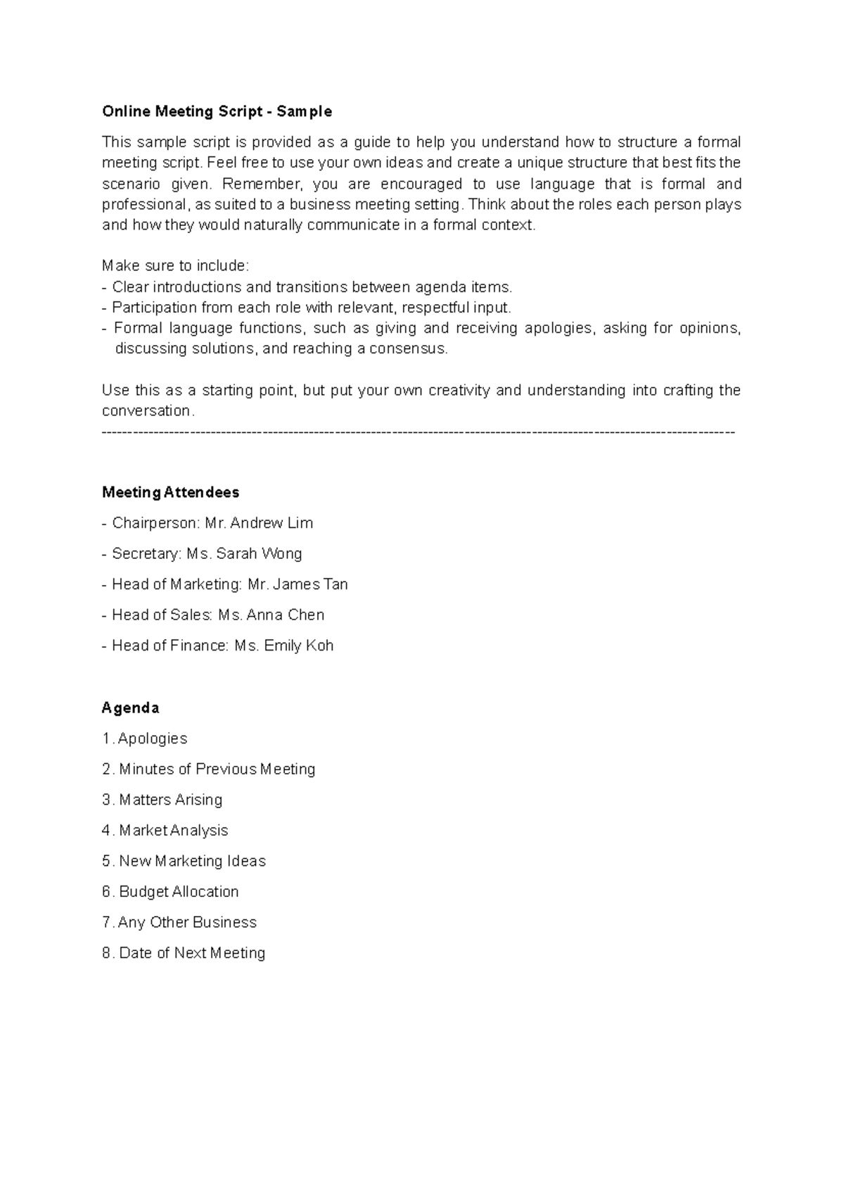Online Meeting Script Guide - Best Practices & Structure - Studocu