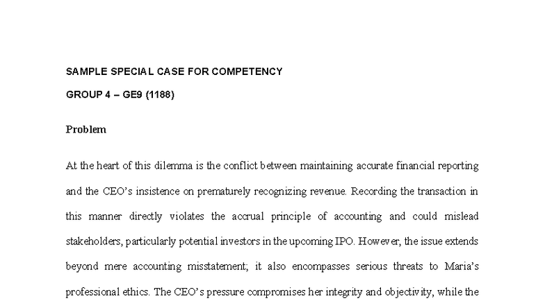 Special Case Analysis for Competency Group 4 GE9 (1188) - Studocu