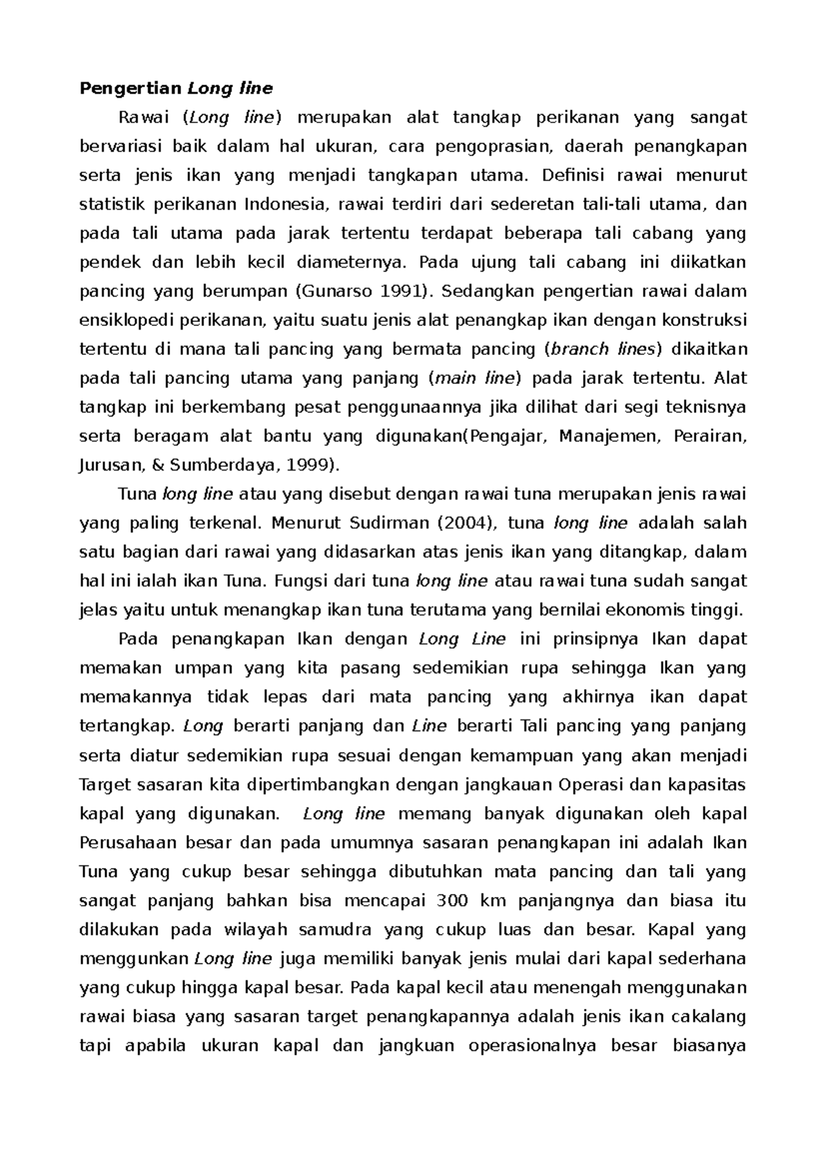 Pengertian dan Konstruksi Alat Tangkap Perikanan Long Line - Studocu