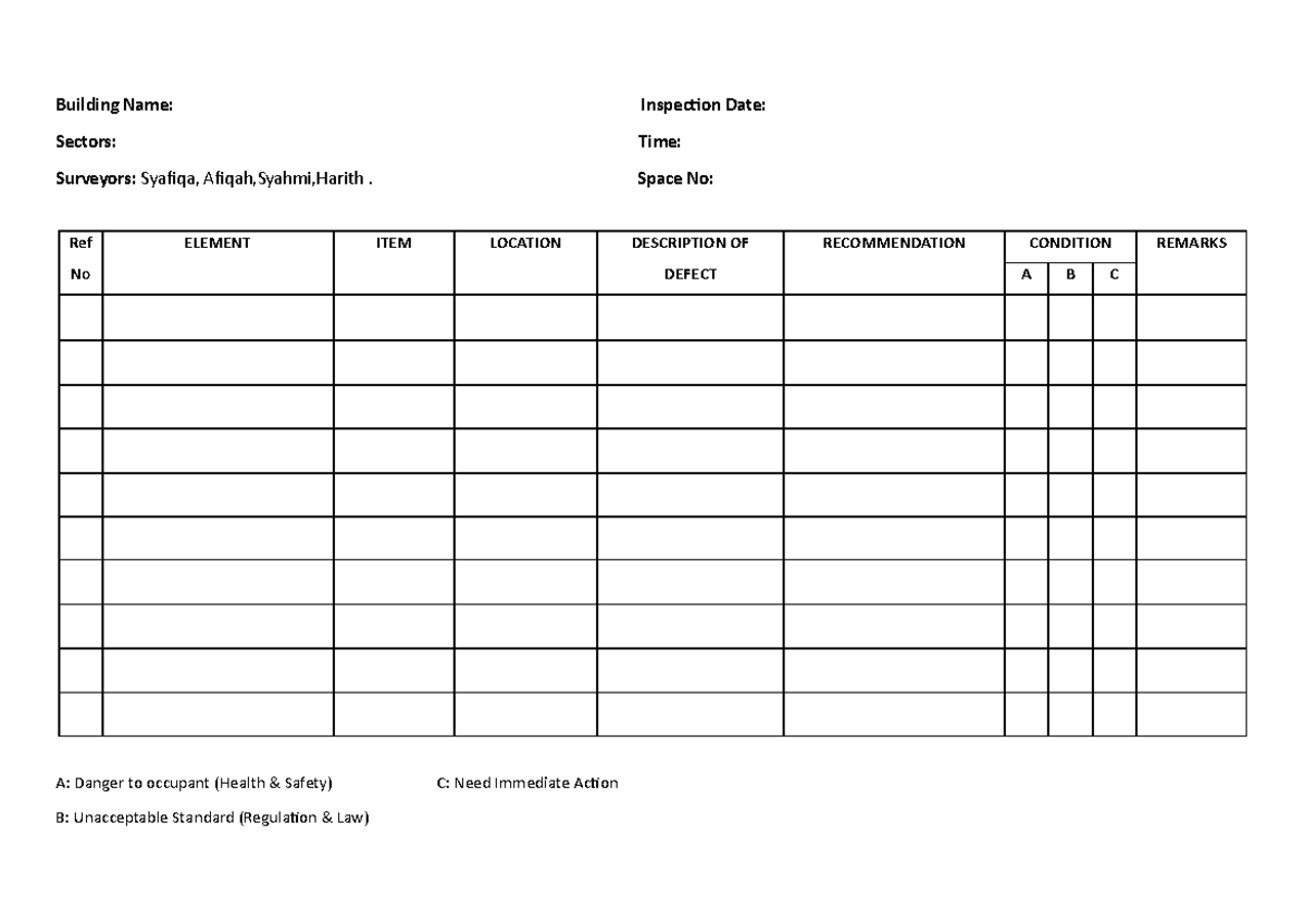 Checklist 1 - practical - building surveying - Building Name ...
