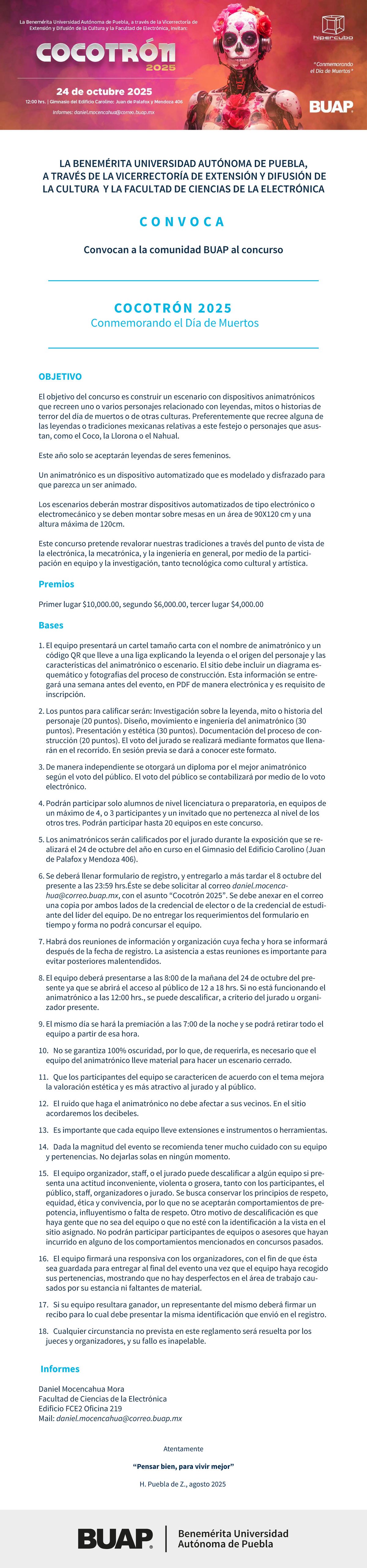 Convocatoria Cocotron 2025: Concurso de Animatrónicos BUAP - Studocu