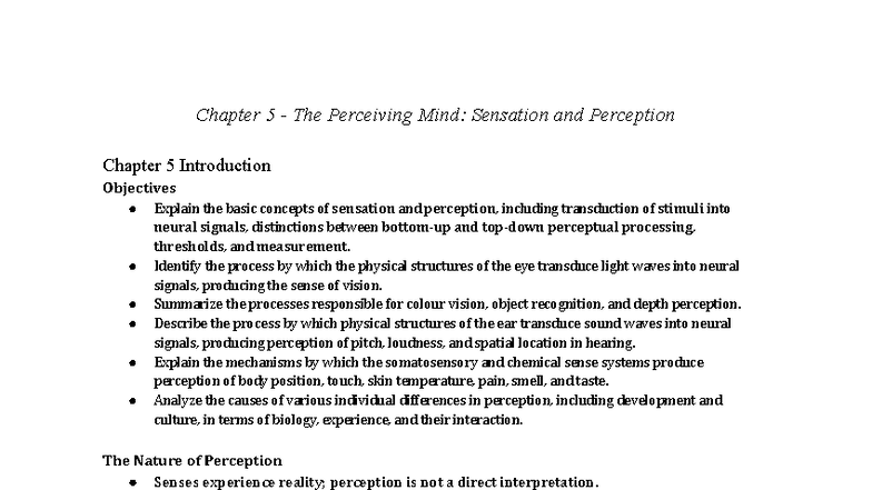 Chapter 5 - The Perceiving Mind: Understanding Sensation & Perception ...
