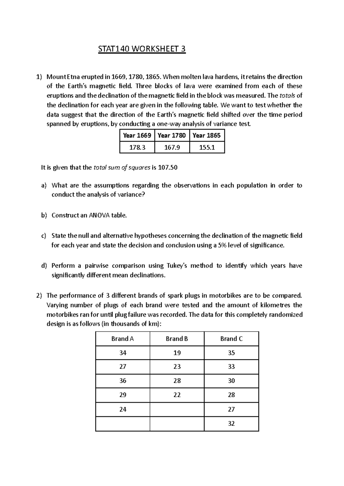 STAT140 Worksheet 3: ANOVA and Experimental Design Analysis - Studocu