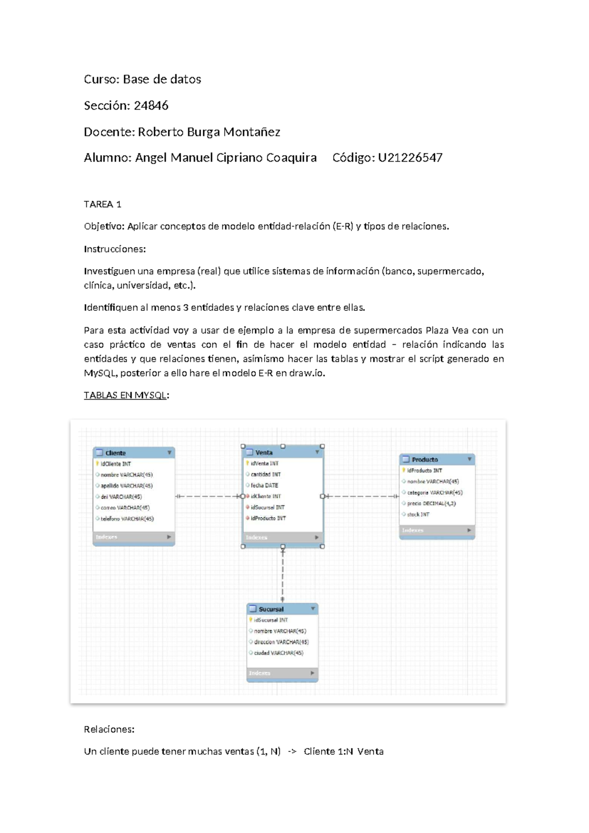 TAREA 1: Modelo de Entidad-Relación y Normalización en BD (PA BD) - Studocu