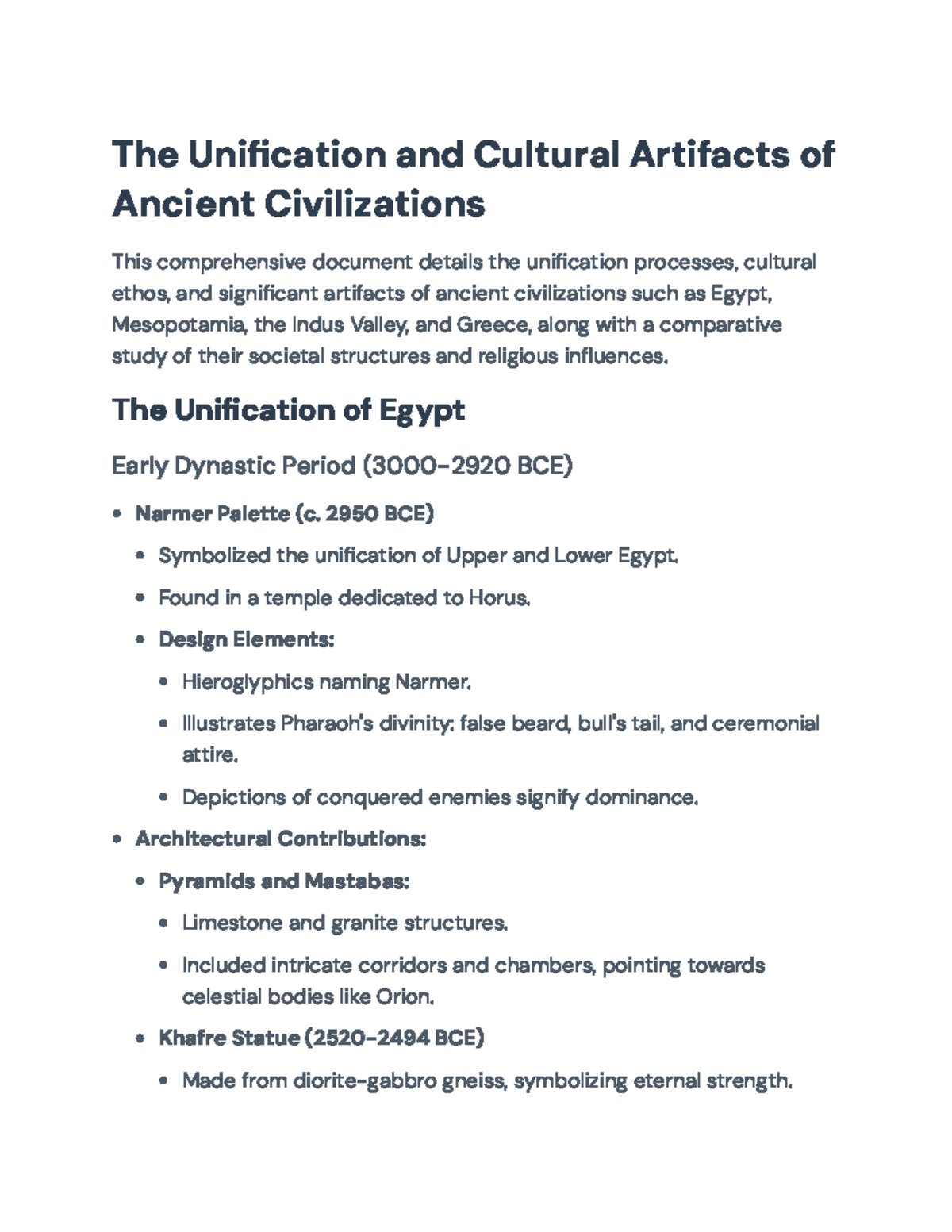 The Unification and Cultural Artifacts of Ancient Civilizations: A ...