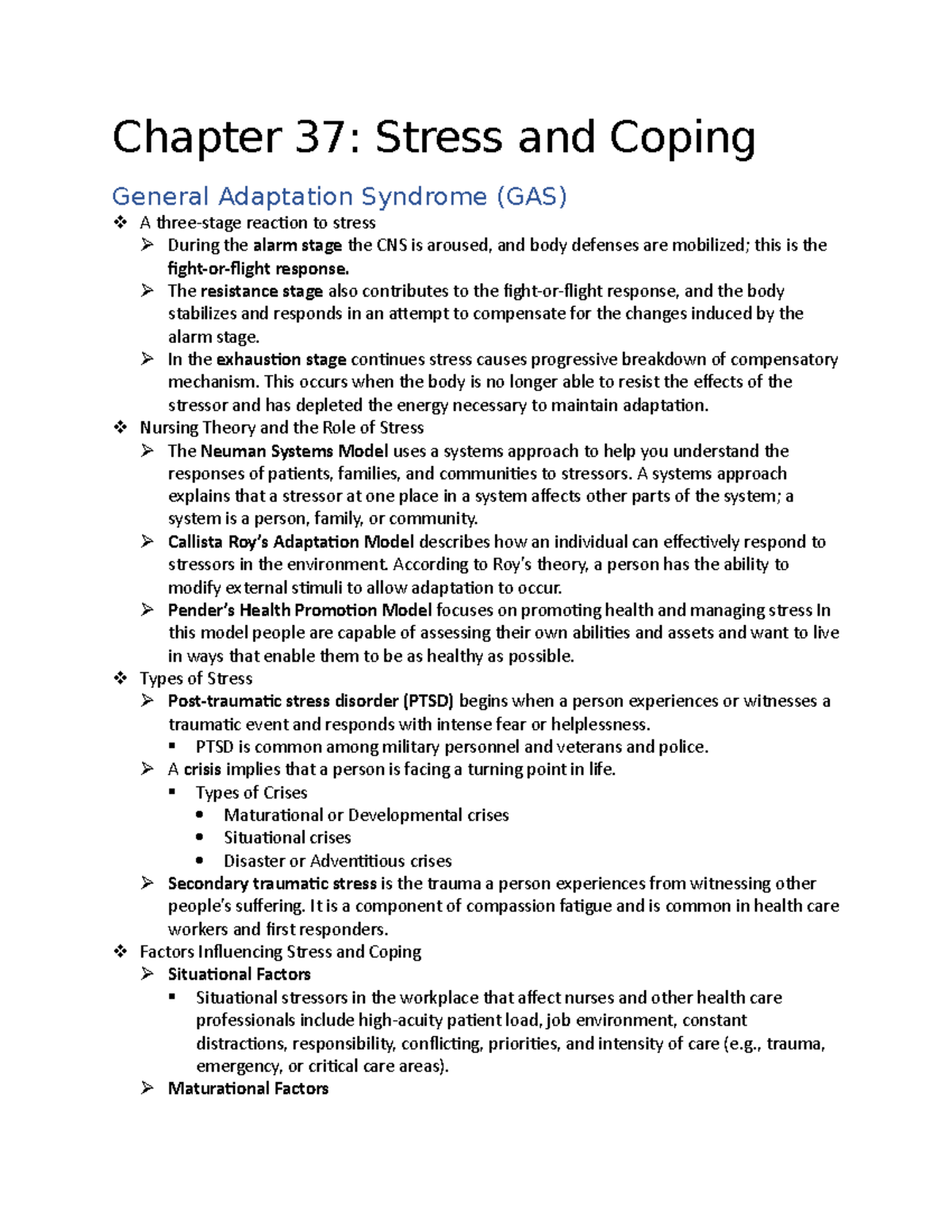 Chapter 37 Stress and. Coping - Chapter 37: Stress and Coping General ...