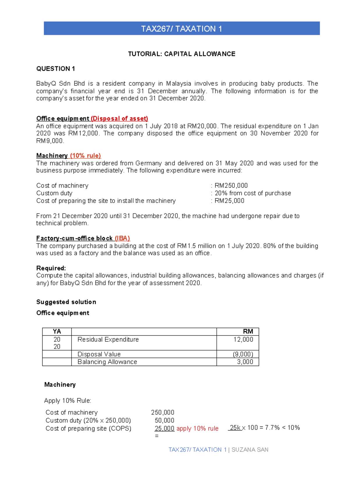Capital Allowances and IBA Calculations for CA - Tutorial - Studocu