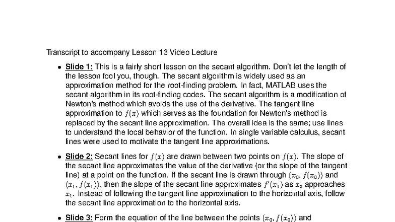 Secant Algorithm Overview: Key Concepts & MATLAB Applications (Lesson ...
