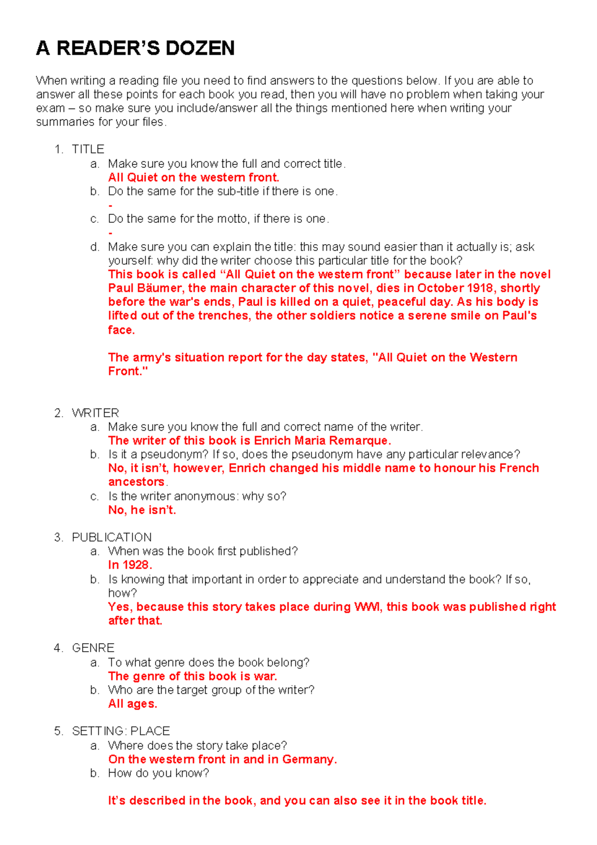 All Quiet on the Western Front: Reading Guide & Analysis Notes ...