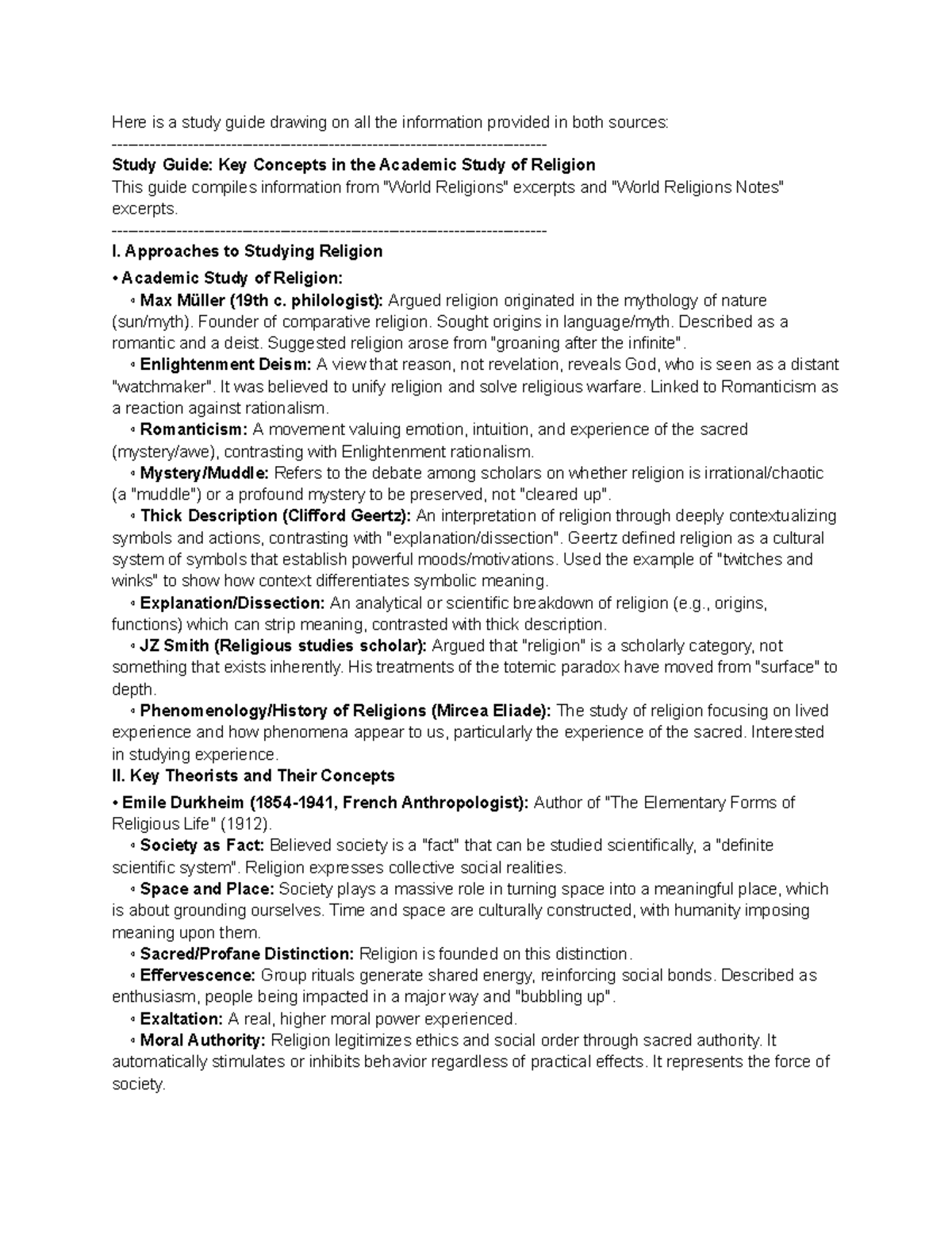 World Religions Unit 1 Study Guide: Key Concepts and Theorists - Studocu