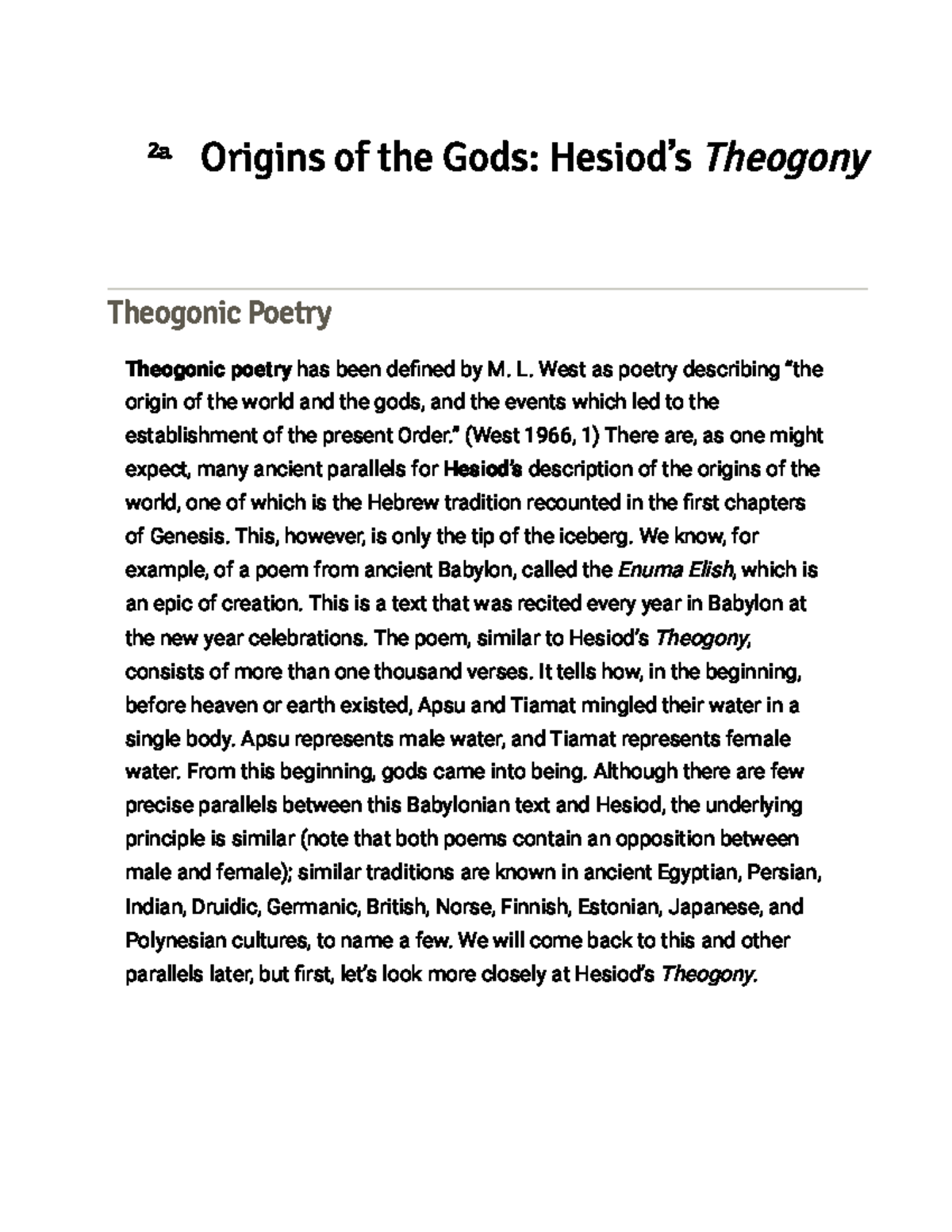 2a Origins of the Gods Hesiod's Theogony - Theogonic Poetry Theogonic ...