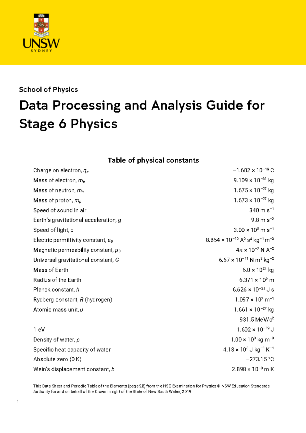 UNSW PHYS 6 Data Processing & Analysis Guide for HSC Physics - Studocu