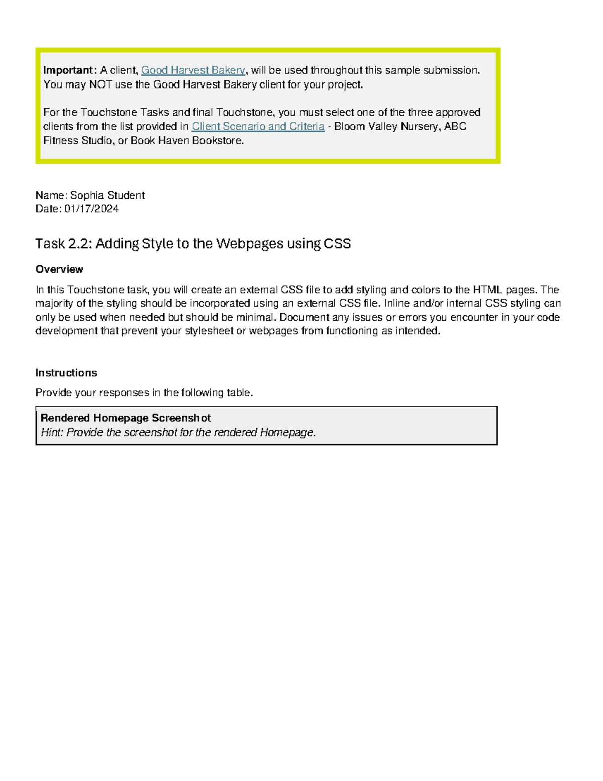 Touchstone Task 2.2: CSS Styling Sample Submission for Web Design - Studocu