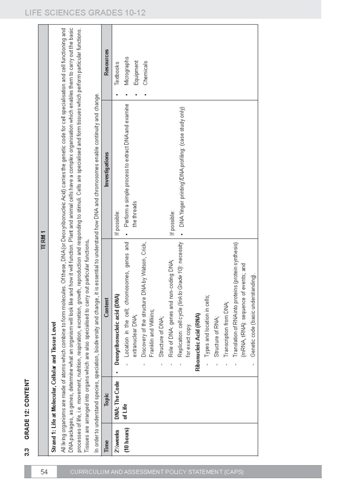 Outline Life sciences - 54 CURRICULUM AND ASSESSMENT POLICY STATEMENT ...