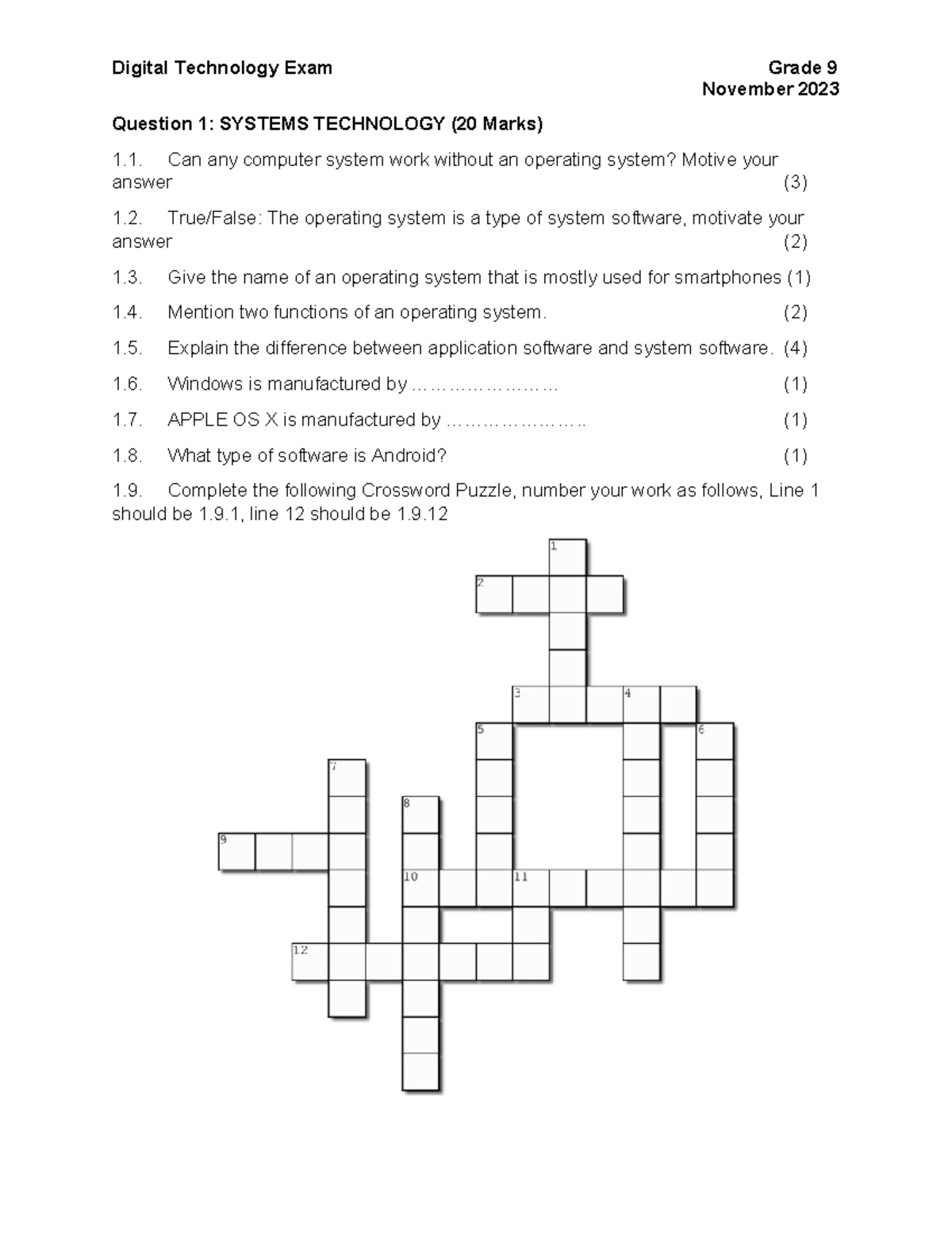 Digital Technology Grade 9: November 2023 Questions & Notes - Studocu