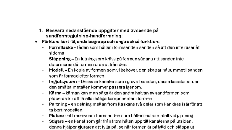 Lab 4: Gjutning och Formteknik - Begrepp och Resultat - Studocu
