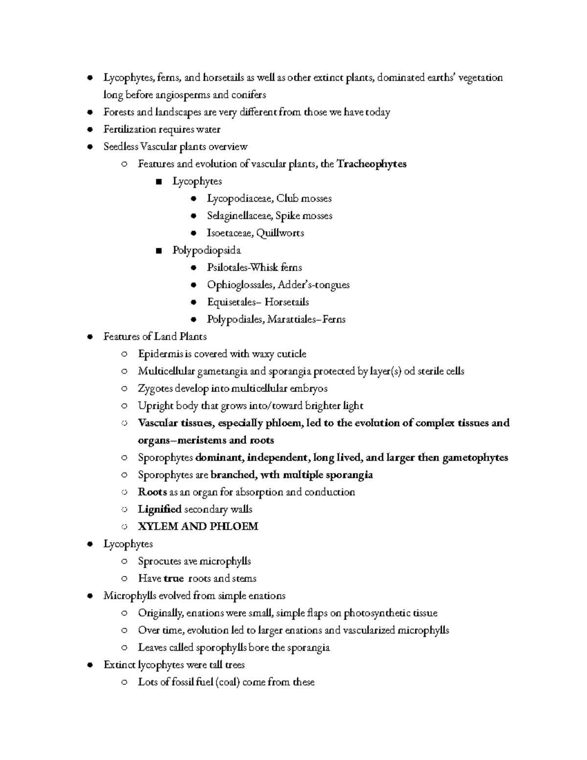 Botany II Lecture Notes: Seedless Vascular Plants and Angiosperms ...