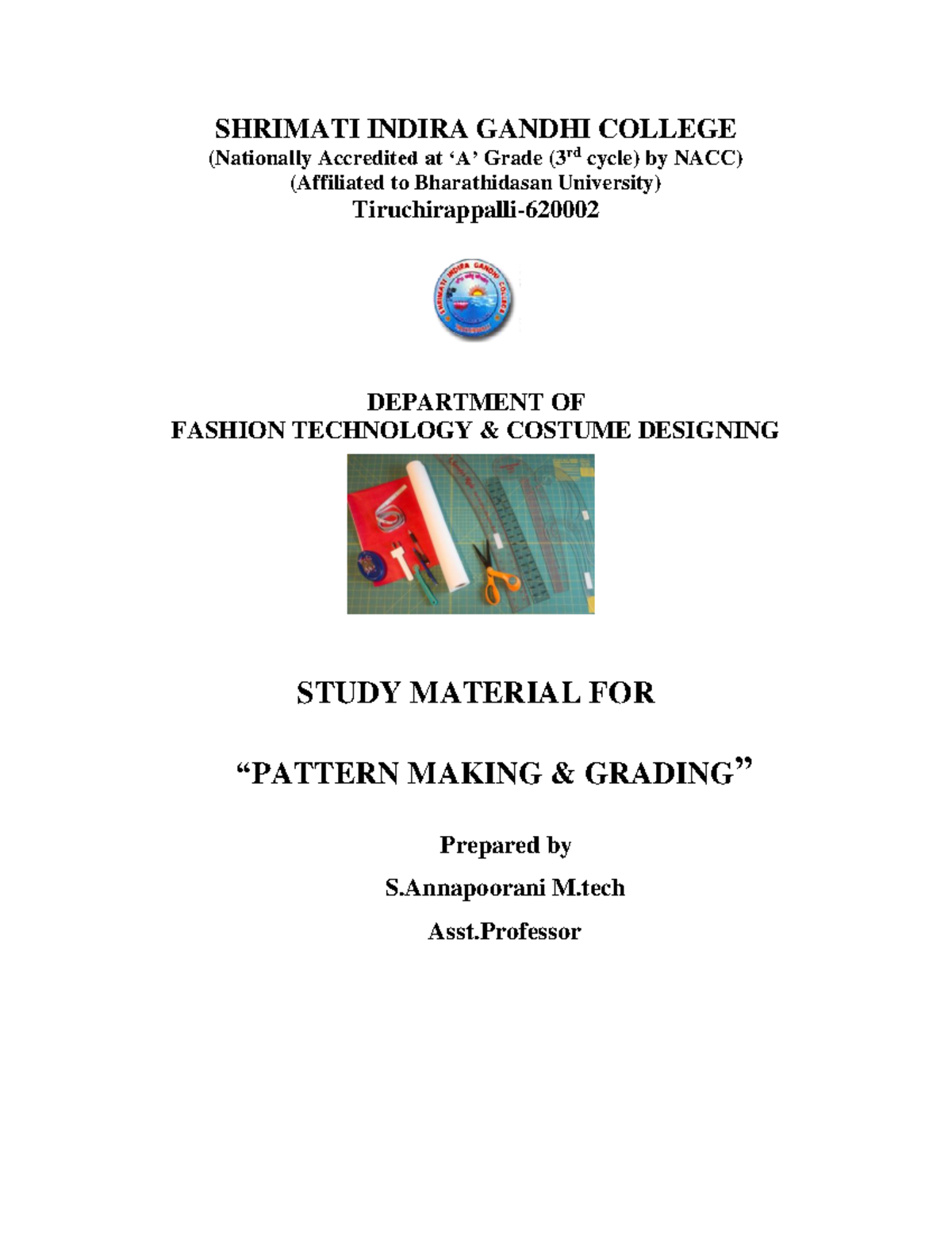 Pattern Making & Grading Study Material for II BSc Fashion Tech - Studocu