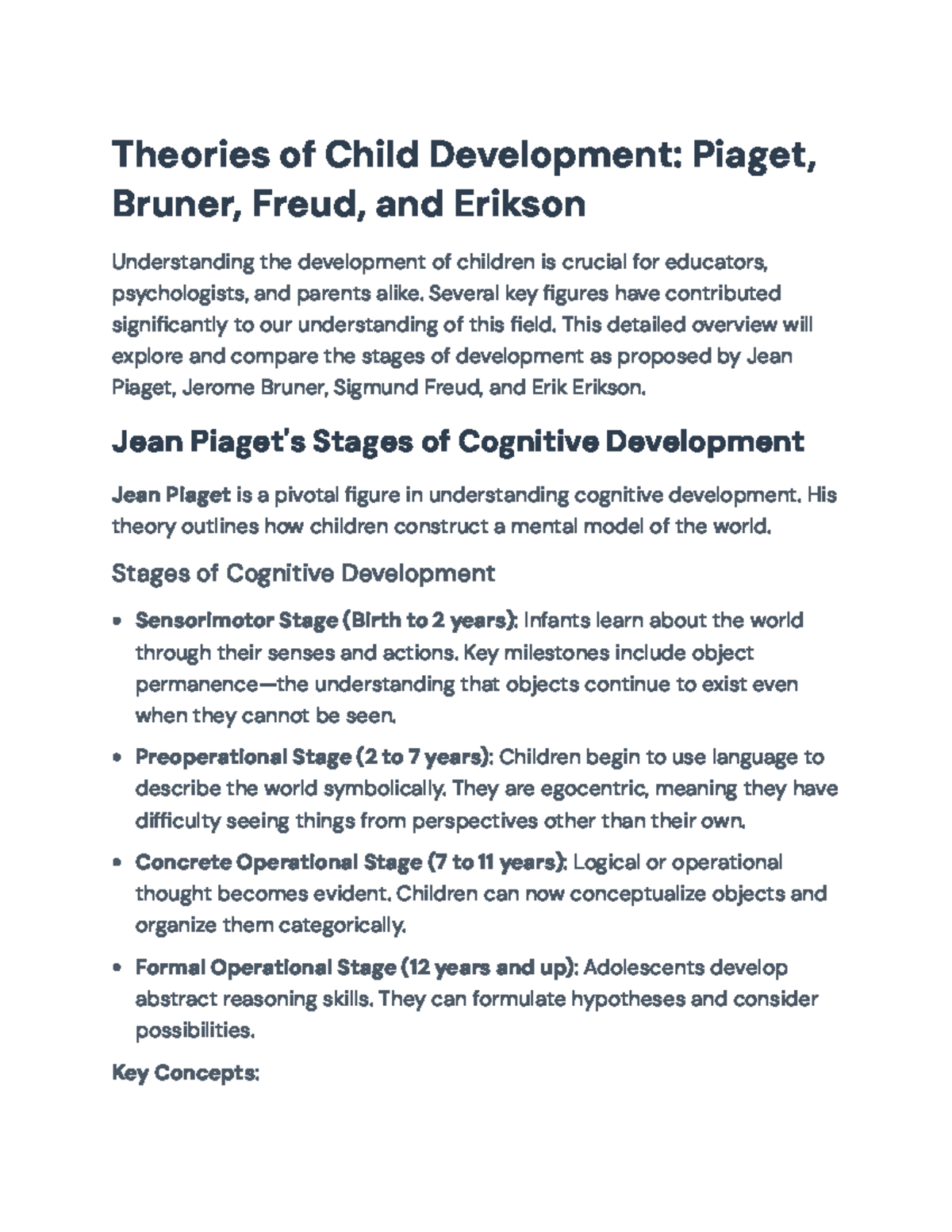 Theories of Child Development: Piaget, Bruner, Freud, and Erikson ...