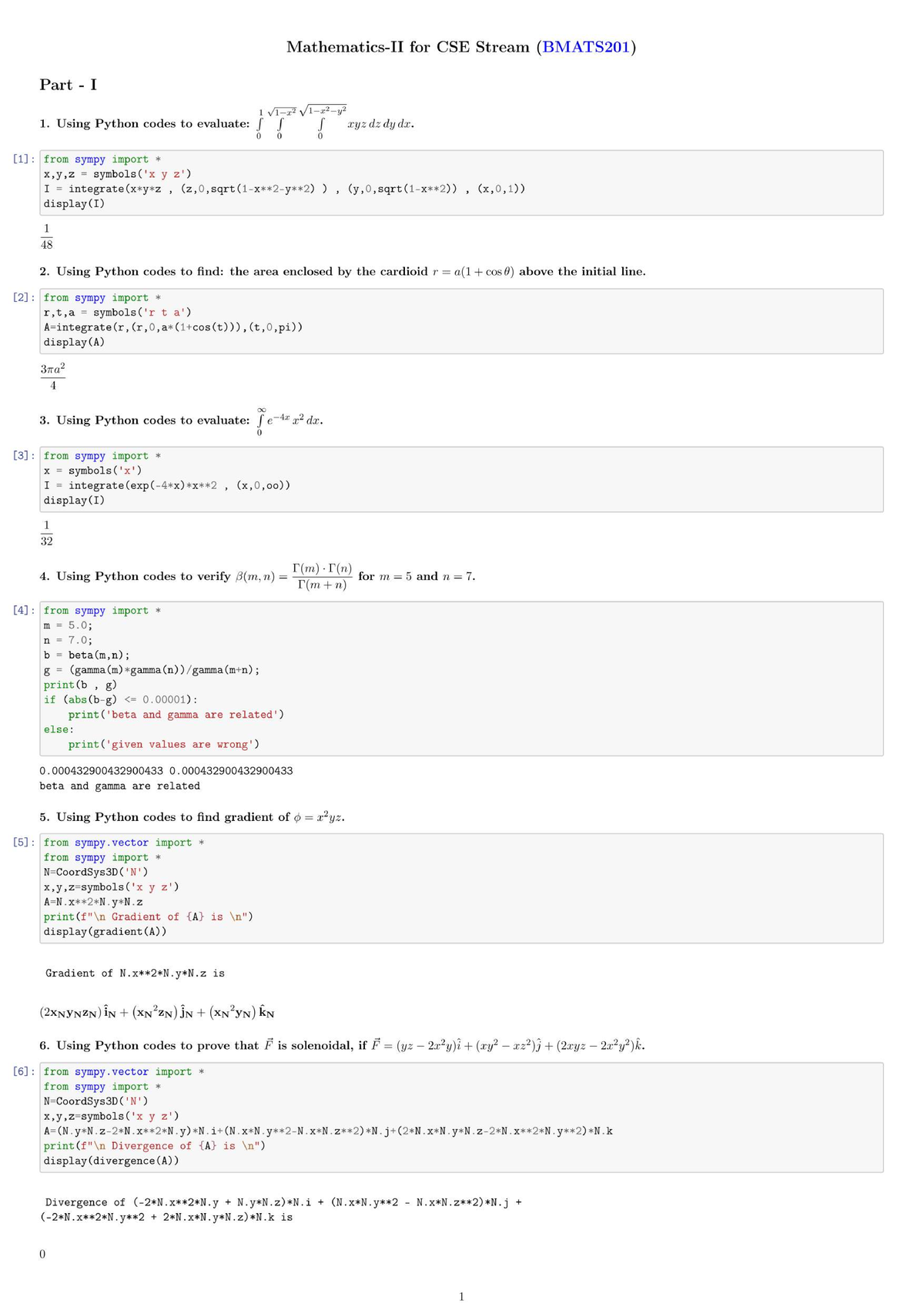 Maths Lab - CSE (BMATS201) Python Code Evaluations and Solutions - Studocu