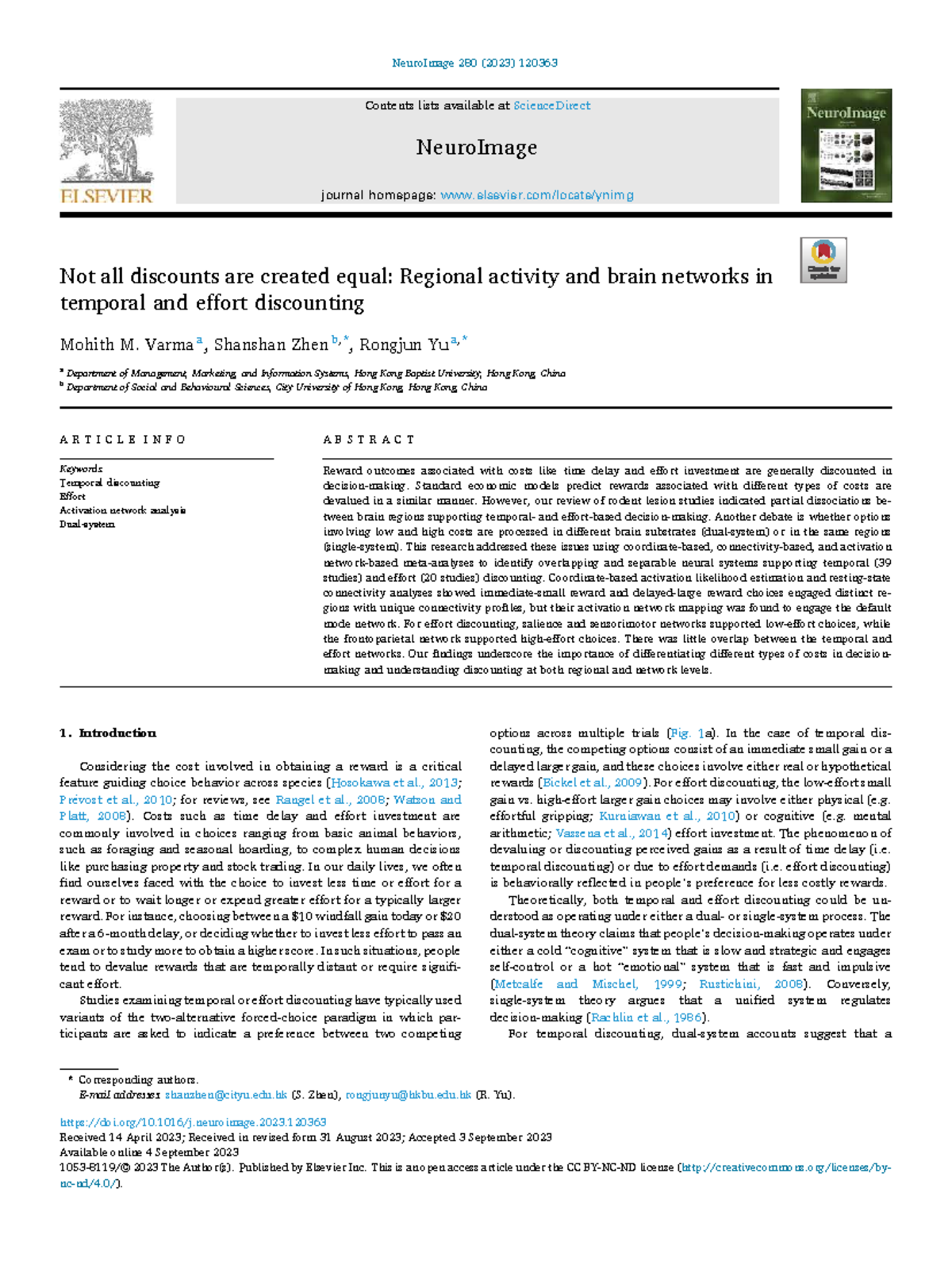 NeuroImage 280 (2023) 120363: Meta-Analysis of Temporal and Effort ...