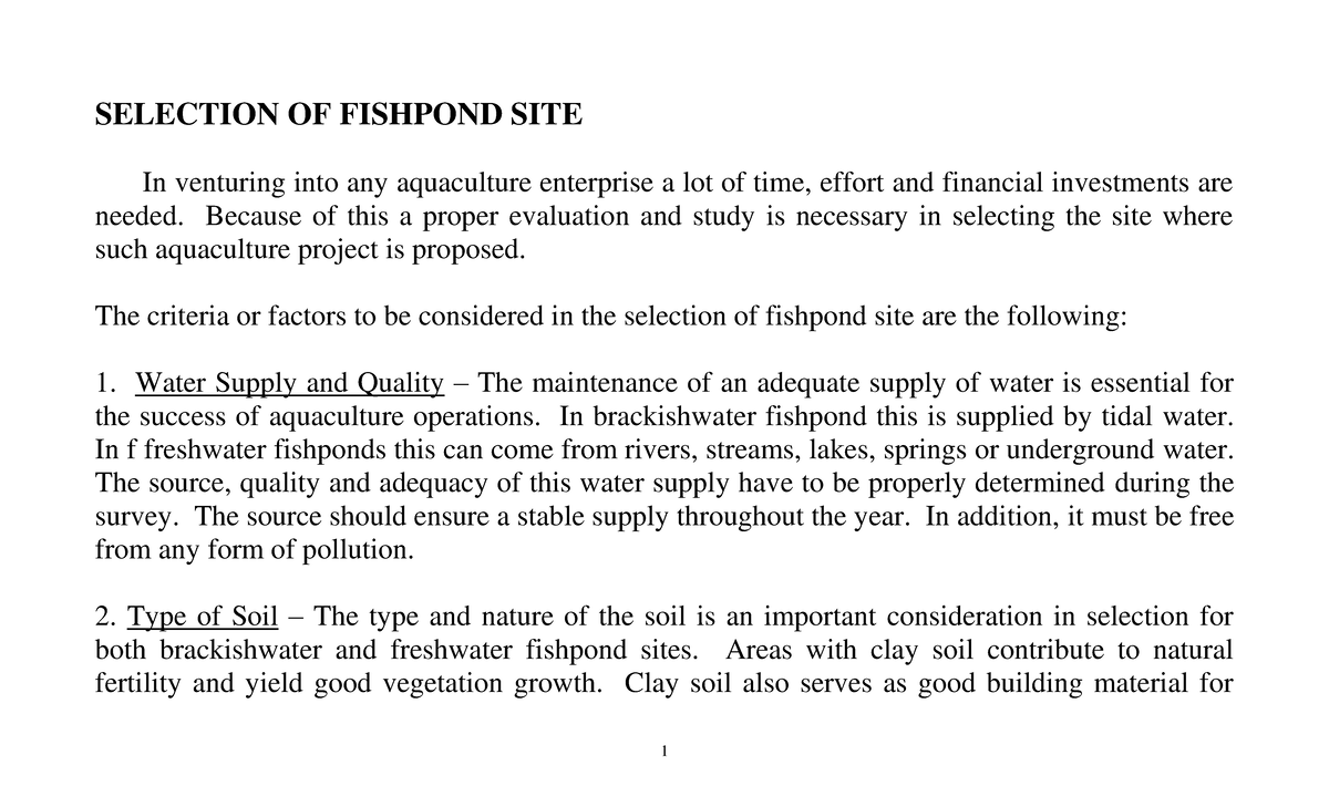 AQUA SYS 101: Final Exam Notes on Fishpond Site Selection & Design ...