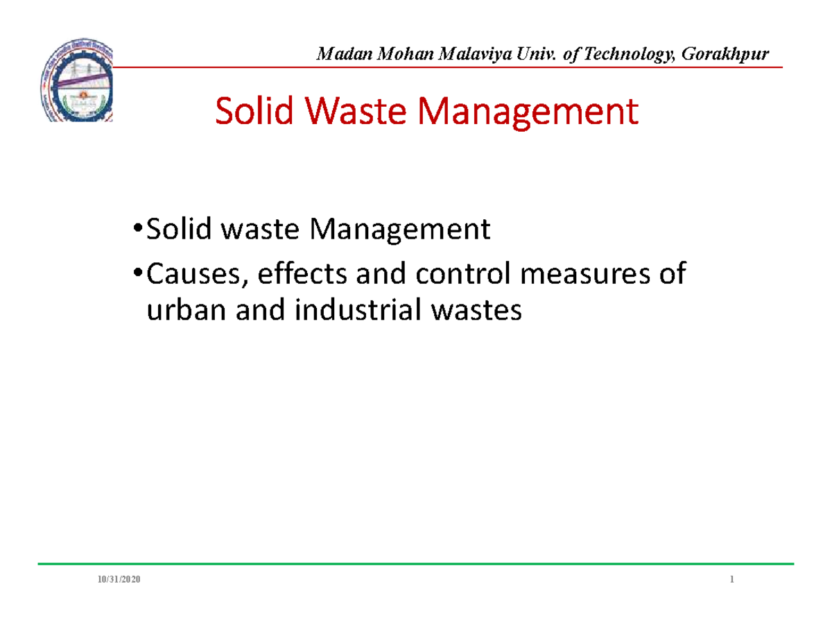 Solid Waste Management: Effects, Control Measures & Strategies - Studocu