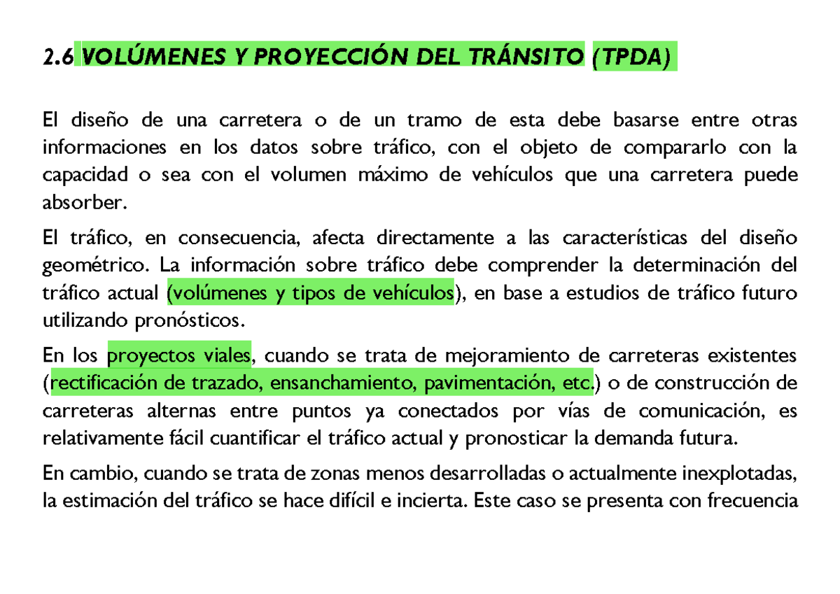 2.6. Volúmenes y Proyección de Tráfico (TPDA) para Diseño Vial - Studocu