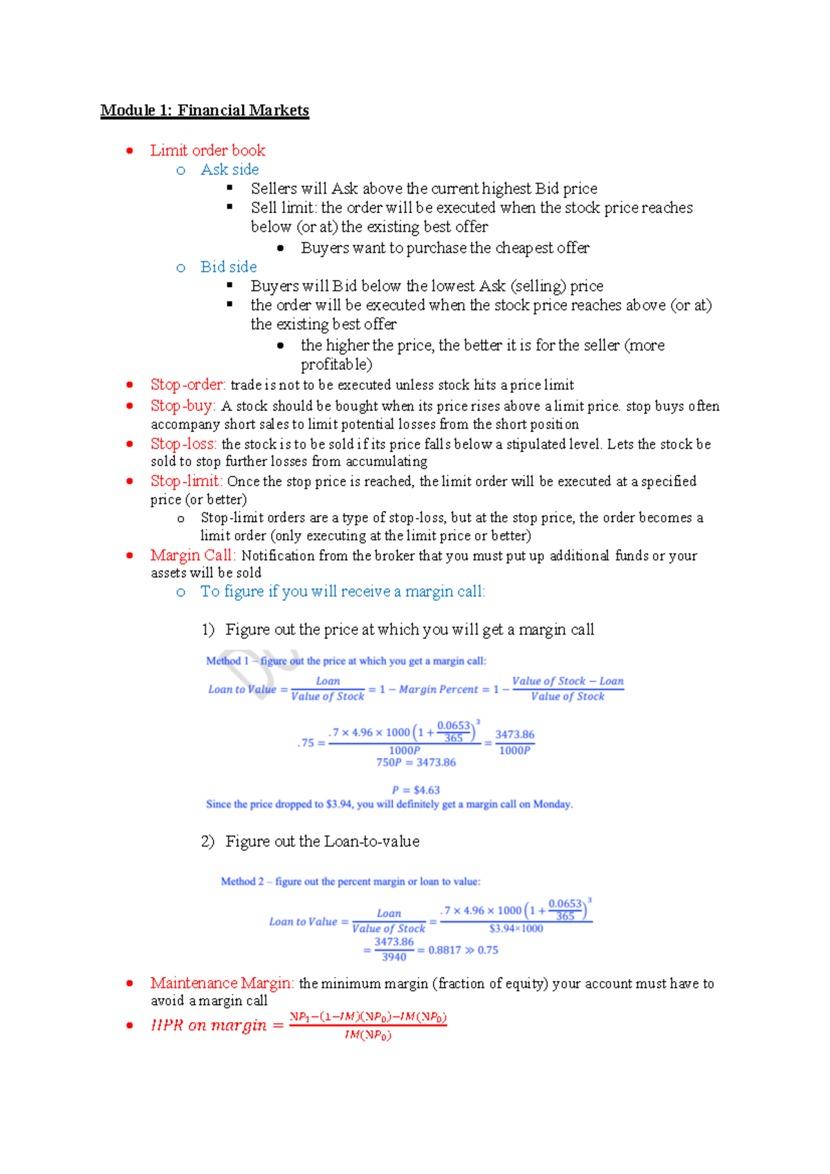 Investment Summary Notes (Final Exam) - Financial Markets Module 1 ...