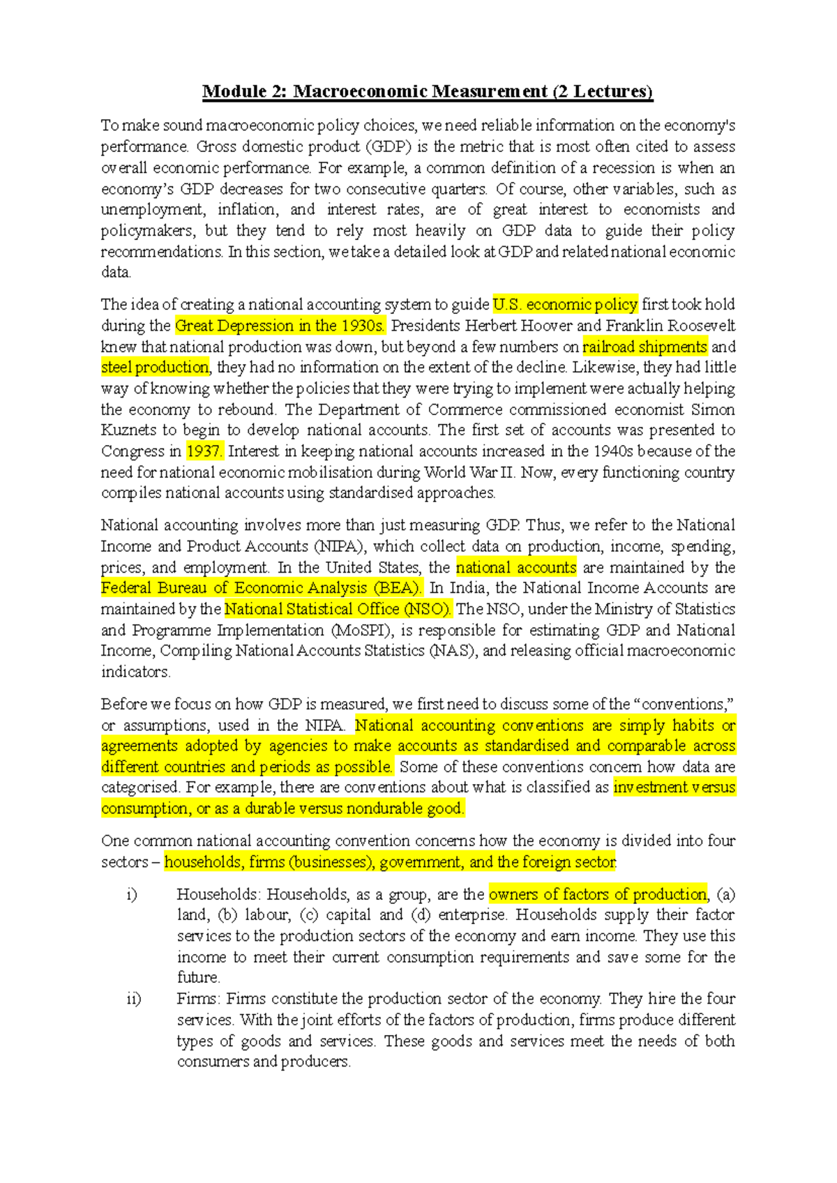 Module 2: Macroeconomic Measurement (2 Lectures) - GDP Insights - Studocu