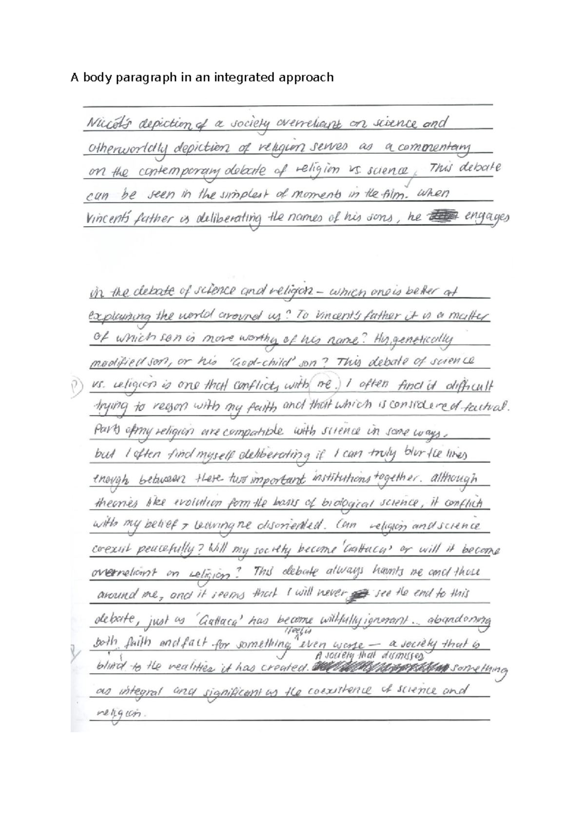 Integrated Approach: Sample Body Paragraph Example - Studocu