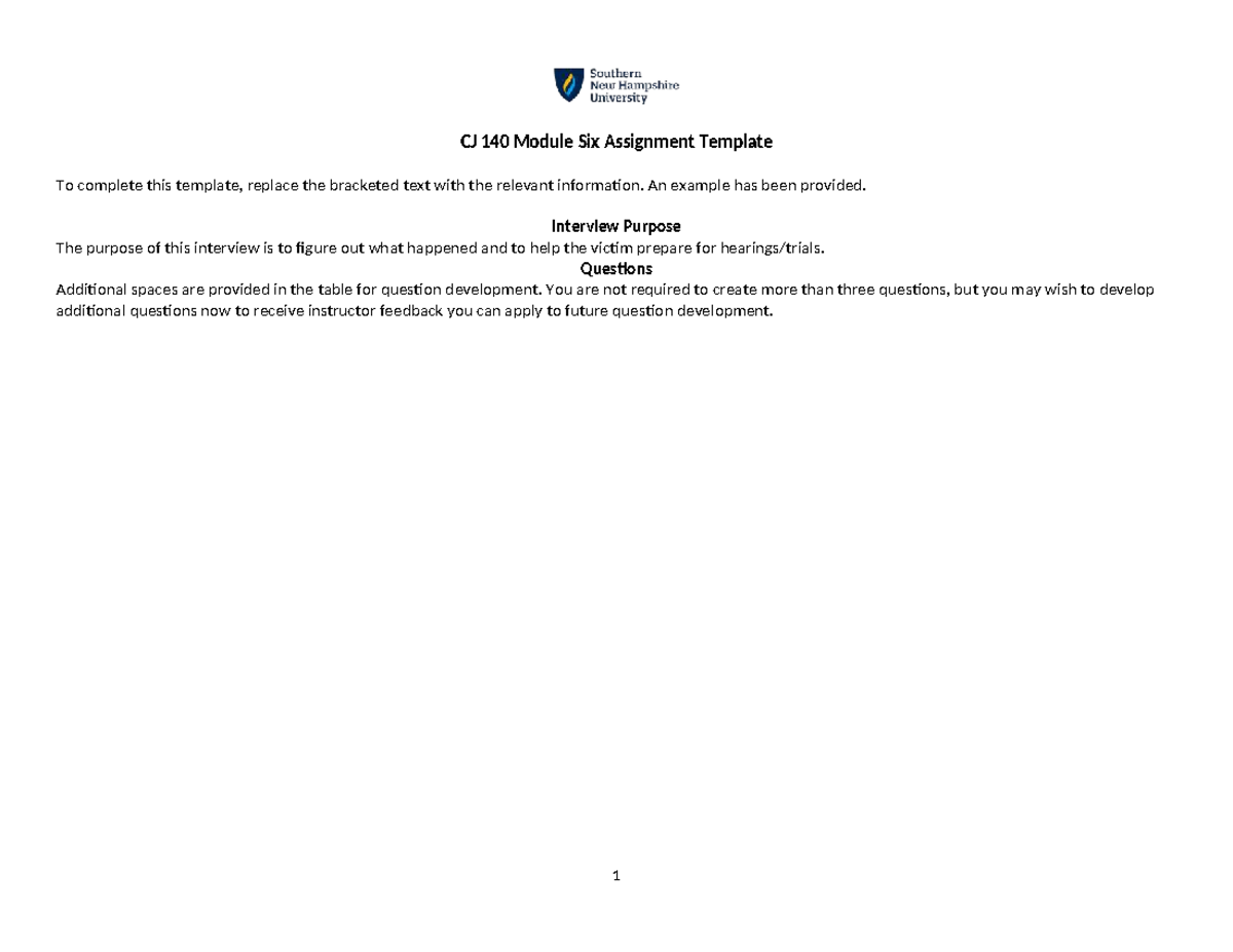 CJ 140 Module Six Assignment - An example has been provided. Interview ...