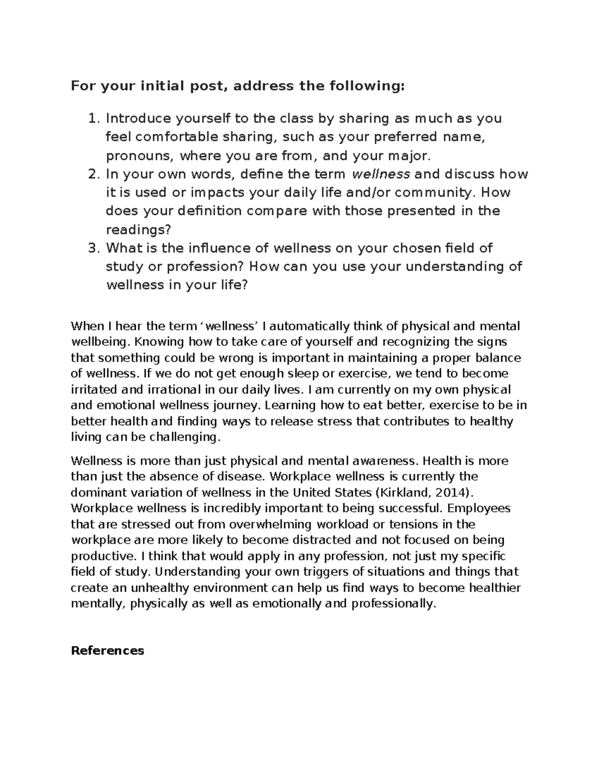 IDS-402 Module 1 Discussion: Personal Introductions & Wellness Insights ...