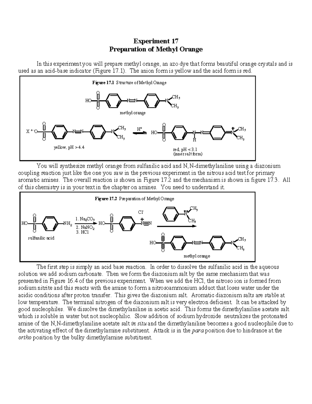 Experiment 17: Synthesis of Methyl Orange Azo Dye - Studocu