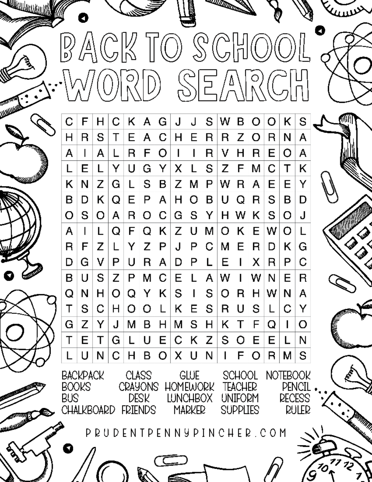 Back to school word search - triết học - BACKPACK BOOKS BUS CHALKBOARD ...