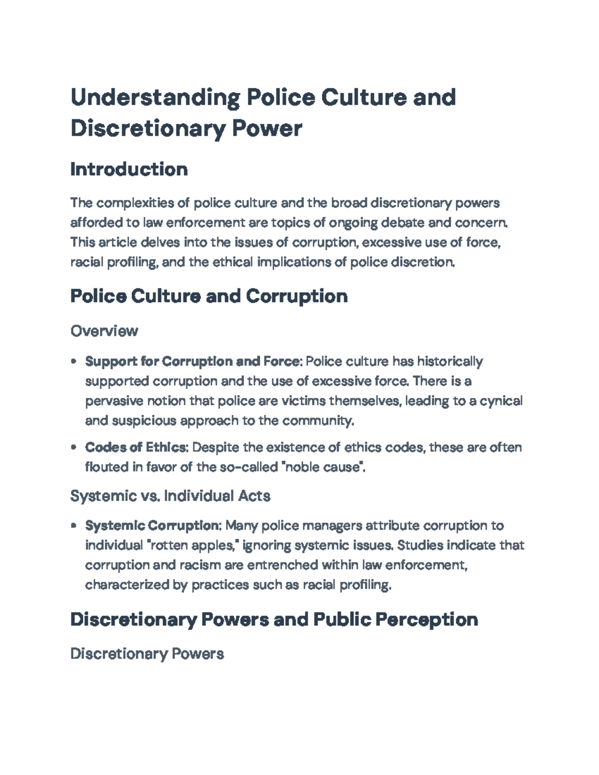 Understanding Police Culture & Discretionary Power: Issues & Ethics ...