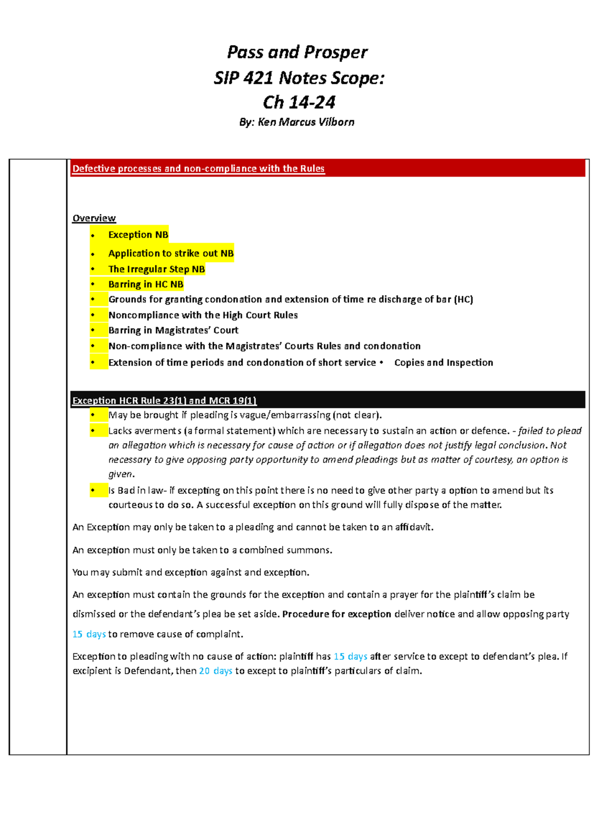 SIP 421 Notes Exam Print friendly - Pass and Prosper SIP 421 Notes ...