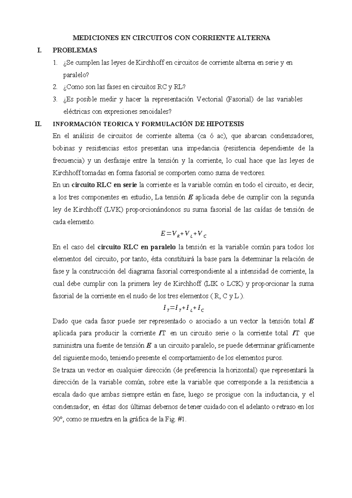 Informe de Mediciones en Circuitos de Corriente Alterna (CA) - Studocu
