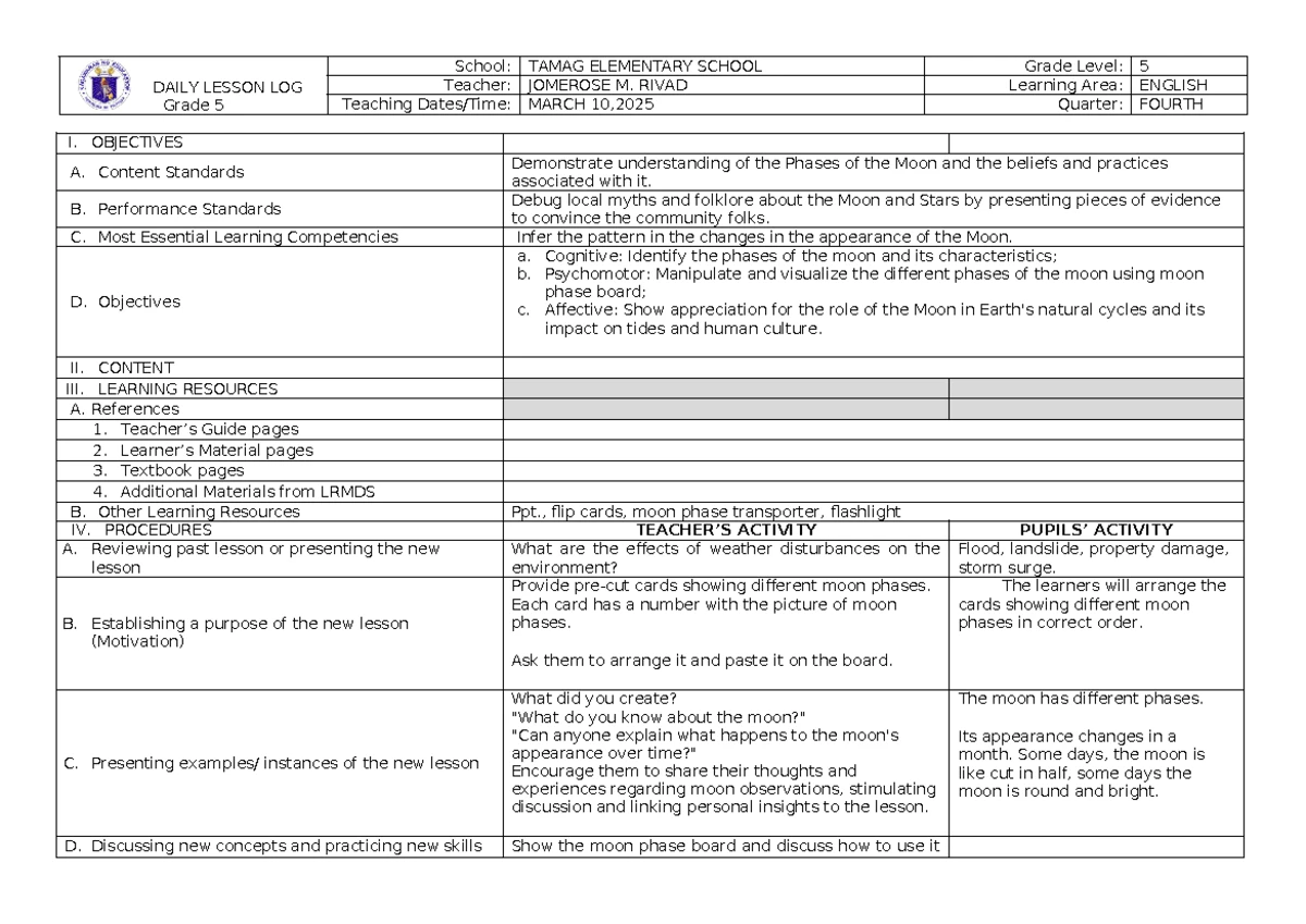 COT Q1 Health 4: Lesson Plan on Food Safety Principles - Studocu