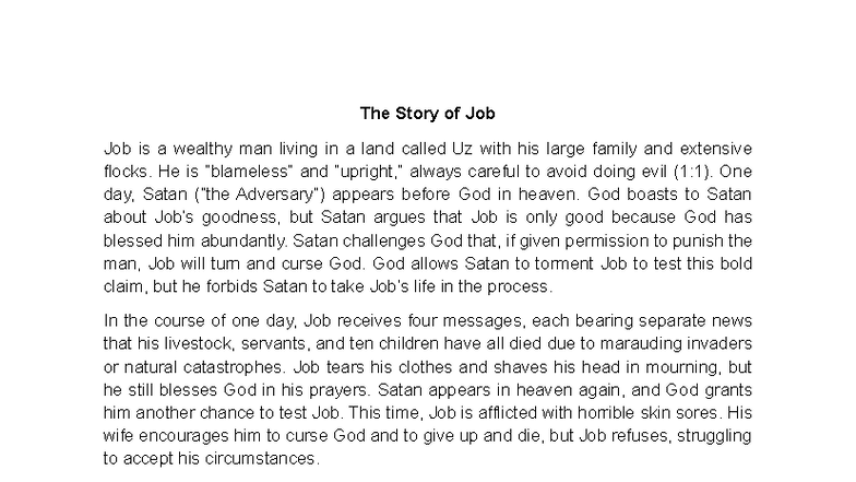 The Story of Job: A Test of Faith and Suffering - Studocu