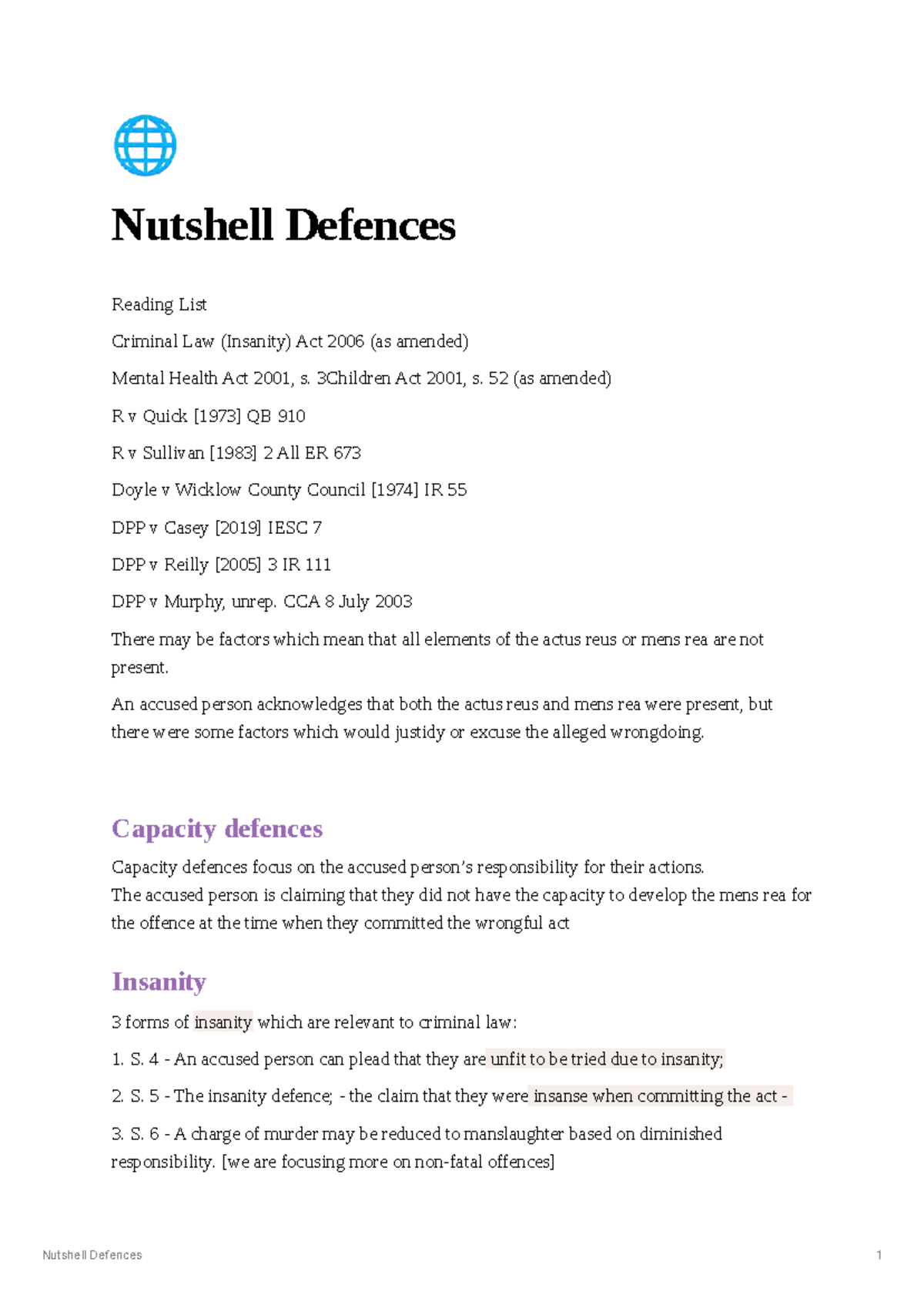 Nutshell Defences in Criminal Law: Insanity & Related Cases (2023 ...