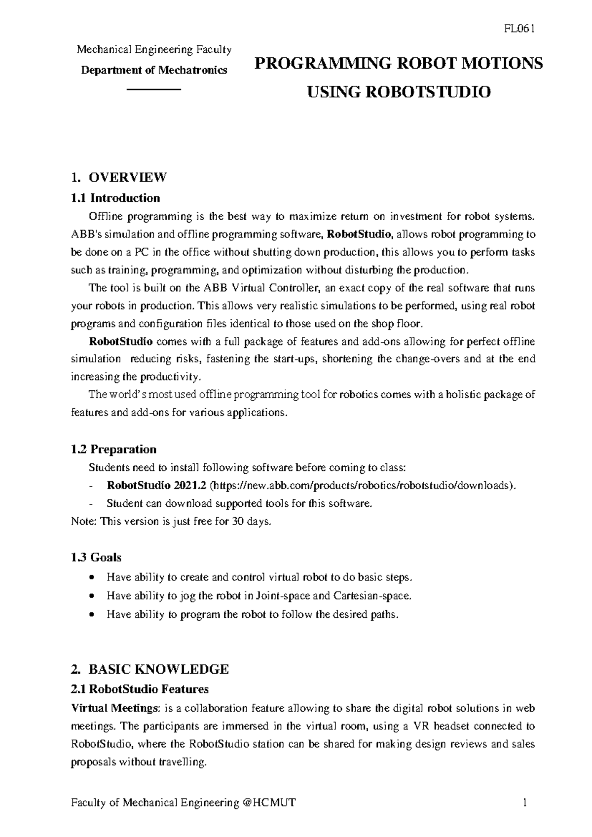 LAB 3: Basic Robot Motion Programming with RobotStudio 2023 - Studocu