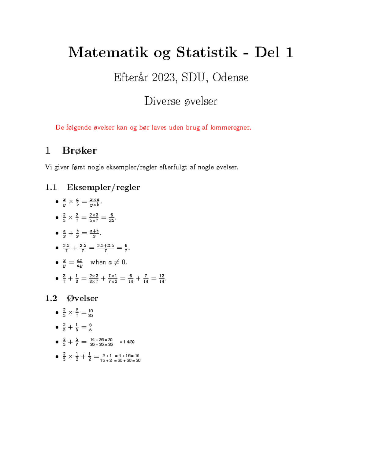 Exc1 dk - Øvelsesopgaver - Matematik og Statistik - Del 1 Efter ̊ar ...