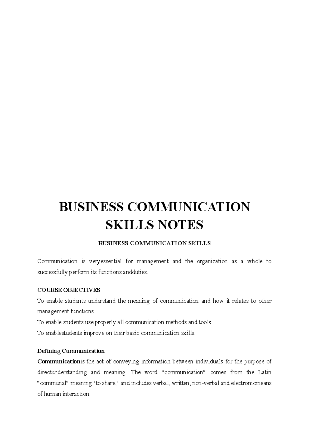 BUSINESS COMMUNICATION SKILLS NOTES (BCS 101) - Studocu