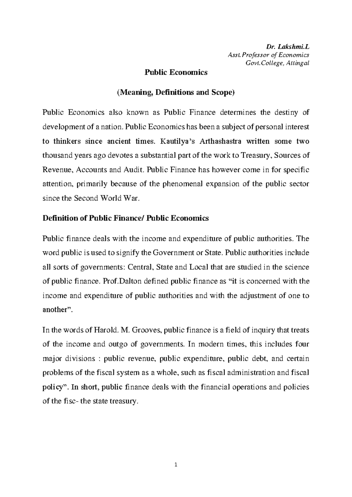 Public Economics - Meaning, Definitions & Scope Analysis - Studocu