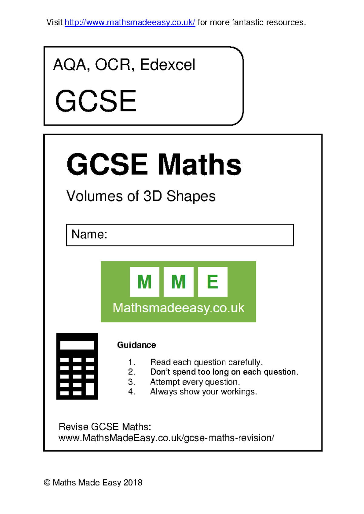 GCSE Maths 3D Shapes Volume Questions - AQA, OCR, Edexcel - Studocu
