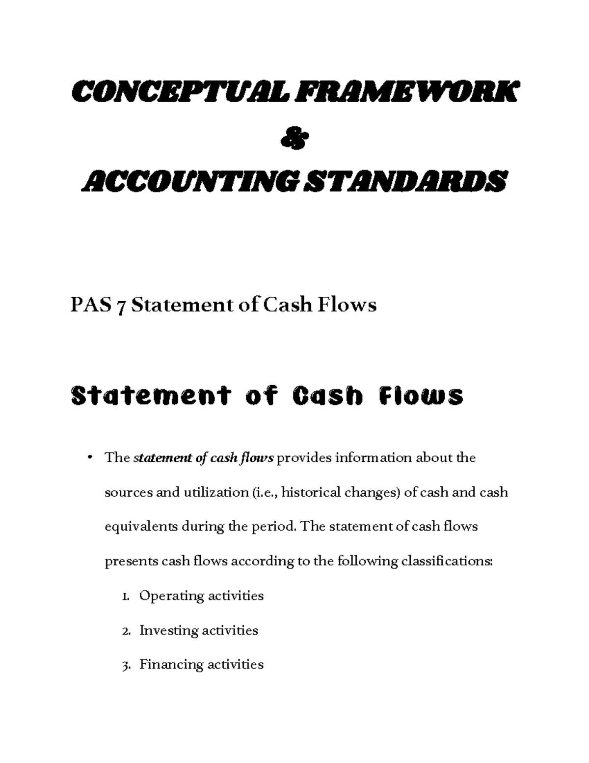 PAS 7 Statement of Cash Flows - CONCEPTUAL FRAMEWORK & ACCOUNTING ...